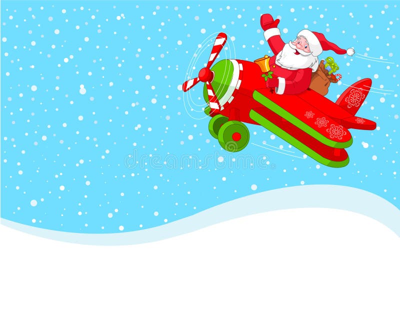 Santa is Flying in an Airplane Background Stock Vector - Illustration ...