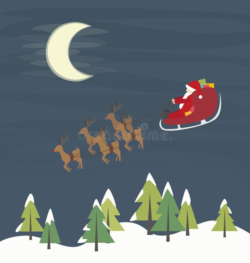 Santa Flying Over the Forest Stock Vector - Illustration of sleigh ...