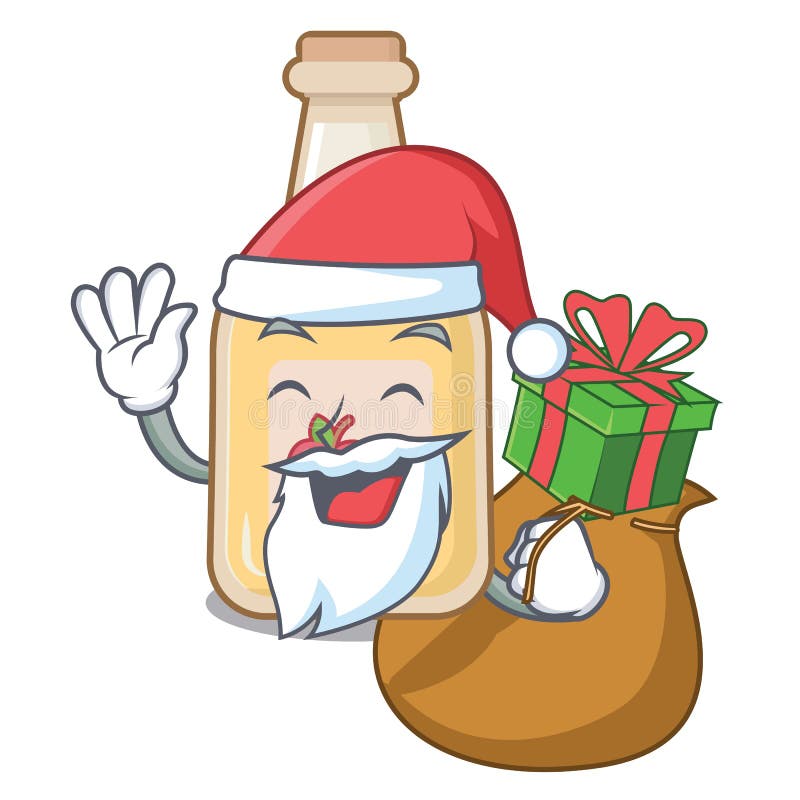 Santa with Gift Bottle Apple Cider Above Cartoon Table Stock Vector ...