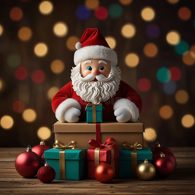 Santa, Gift Box, and Ornaments Sparkle in Holiday Lights Stock ...