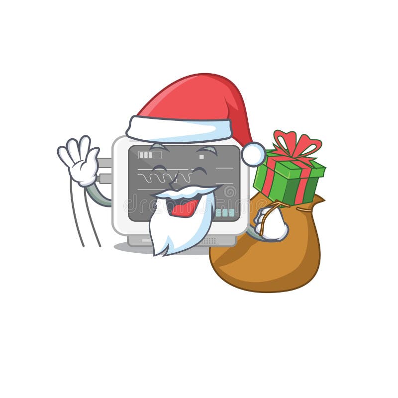 Santa with Gift Ecg Machine in the Mascot Shape Stock Vector ...