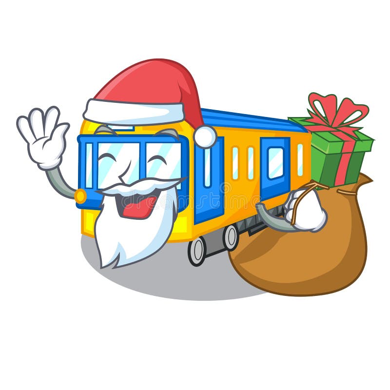 Santa with Gift Miniature Subway Train Cartoon Above Table Stock Vector ...