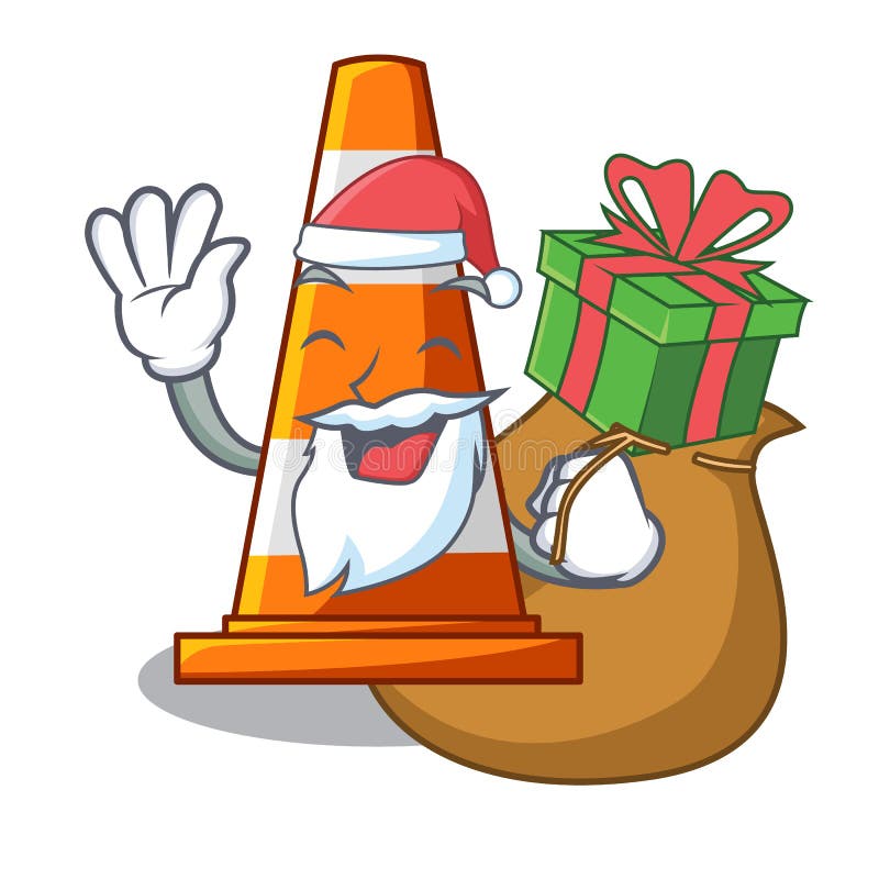 Santa with Gift on Traffic Cone Against Mascot Argaet Stock Vector ...