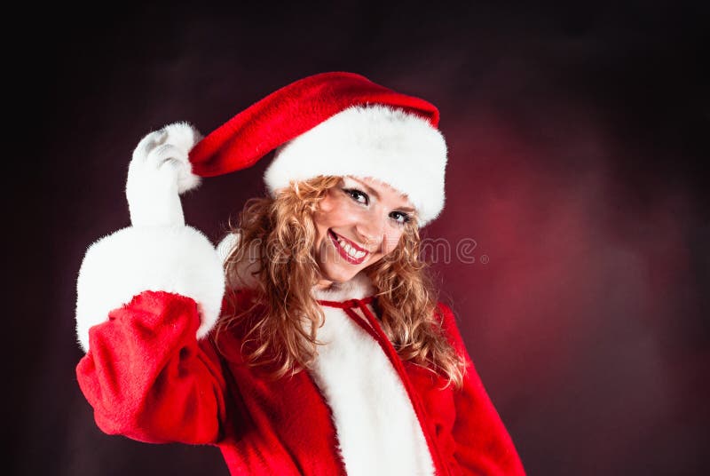 Santa girl stock photo. Image of dancing, dress, card - 47207618