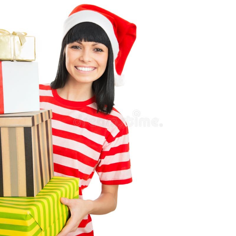 Santa Girl Isolated on White Background. Stock Image - Image of gift ...