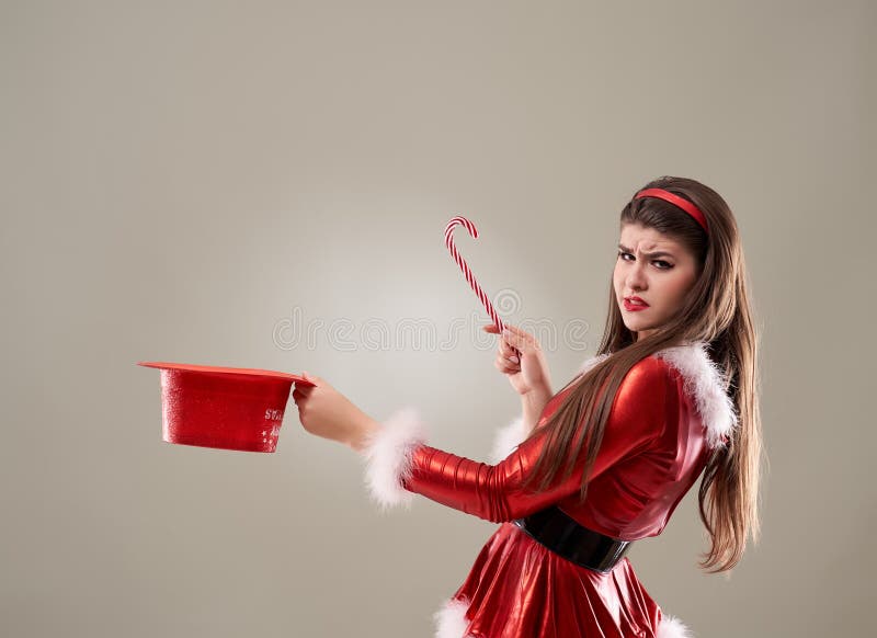 Santa Girl Magician with Copyspace Stock Photo - Image of latino ...