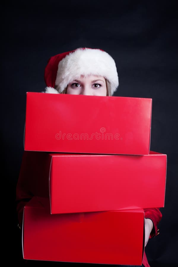 Pretty Girl with Santa Hat Saying Shhhhh Stock Image - Image of sign ...