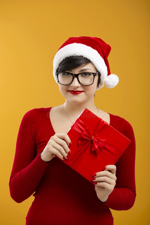 Santa girl stock image. Image of gorgeous, glasses, caucasian - 35011461