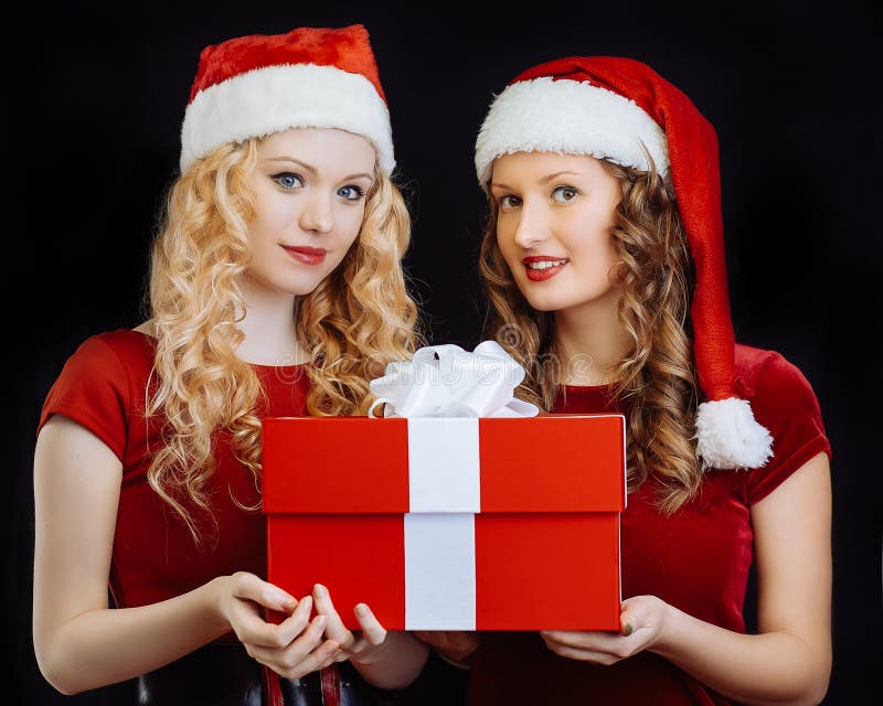 Santa girls stock image. Image of curly, present, pretty - 35585623