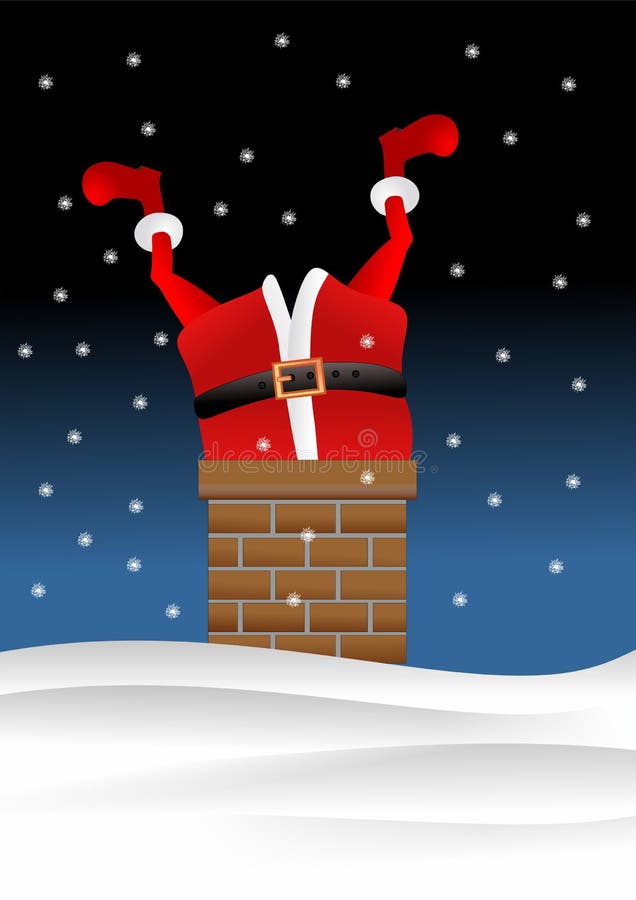 Santa Going Down Chimney stock illustration. Illustration of night ...