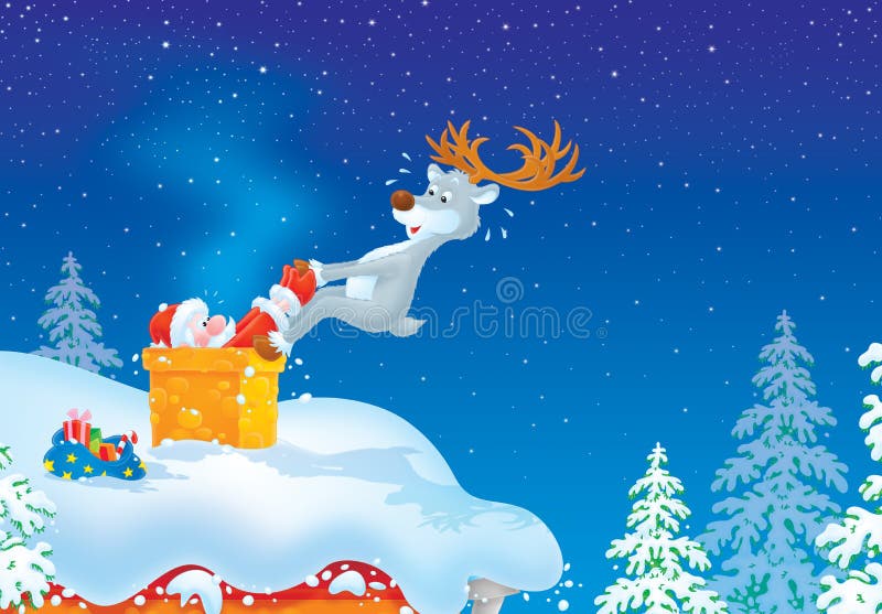 Santa got stuck in chimney stock illustration. Illustration of year ...