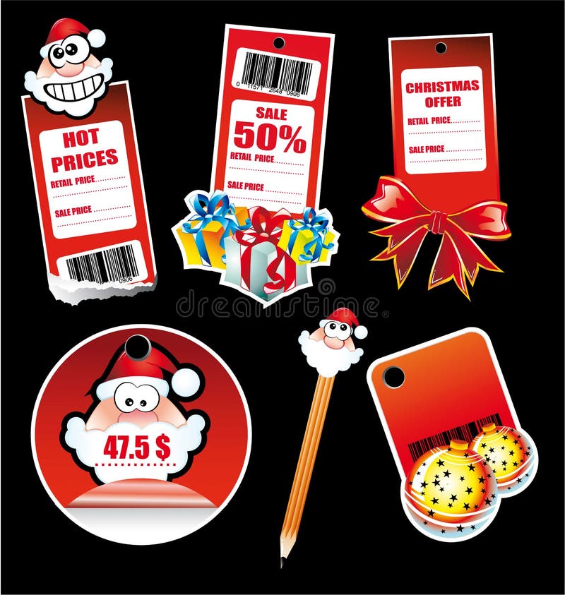 Santa Greetings Stickers for Tag and Card Stock Vector - Illustration ...