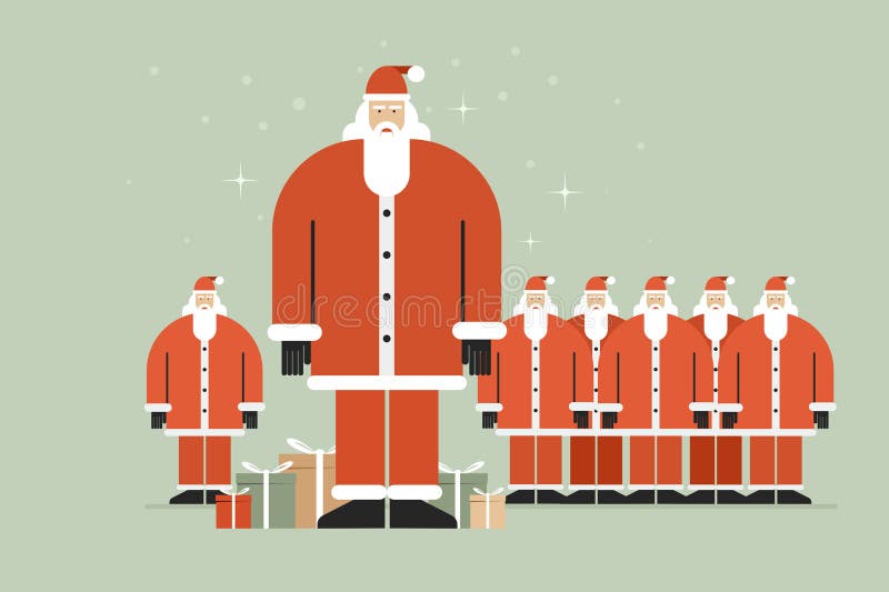 A Group of Santa Clauses Standing with Gifts Stock Vector ...