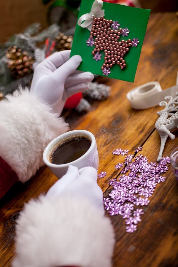 Santa Hands on Coffee Break Stock Image - Image of congratulation ...