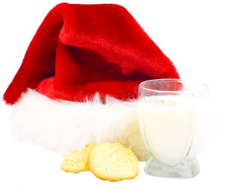 Santa Hat, Cookies and Milk Stock Photo - Image of yellow, cookies: 3600702