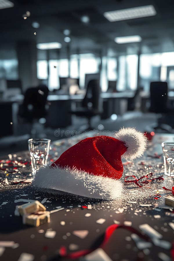 Santa Hat on a Desk Full of Confetti, AI Generated Stock Illustration ...