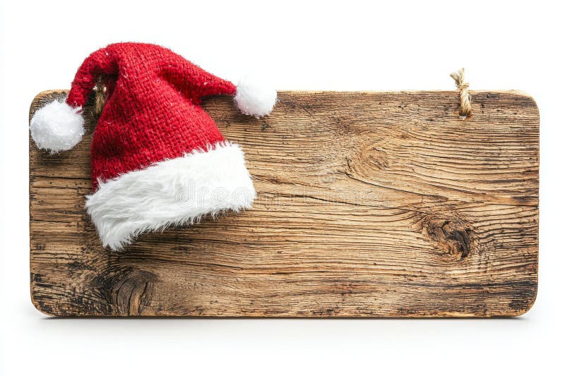 A Santa Hat Draped Over a Plain Rustic Wooden Signboard with a Clear ...