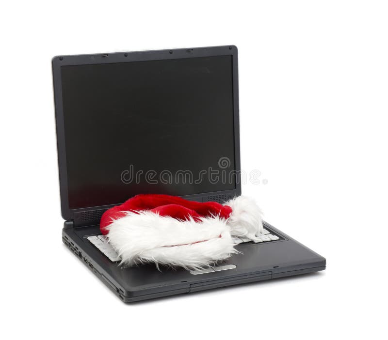 Laptop and Santa hat stock photo. Image of blank, present - 3791916