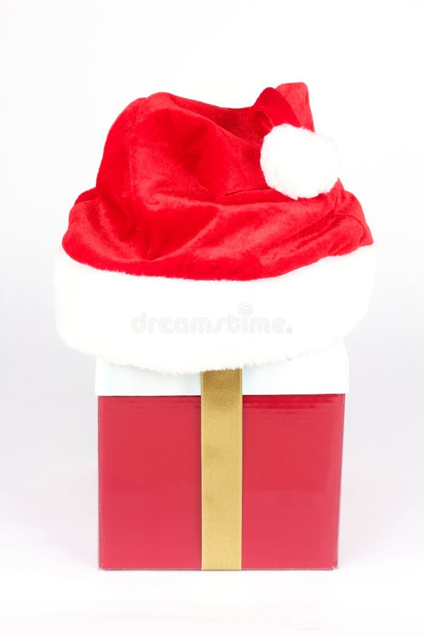 Santa hat on present box stock image. Image of closeup - 26707089