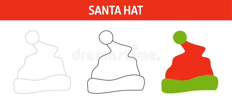 Santa Hat Tracing and Coloring Worksheet for Kids Stock Vector ...