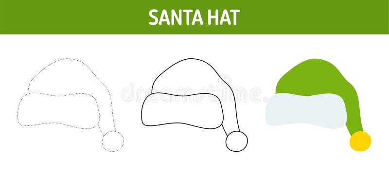 Santa Hat Tracing and Coloring Worksheet for Kids Stock Vector ...