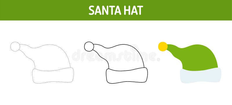 Santa Hat Tracing and Coloring Worksheet for Kids Stock Vector ...