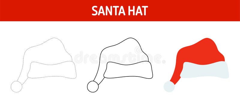 Santa Hat Tracing and Coloring Worksheet for Kids Stock Vector ...