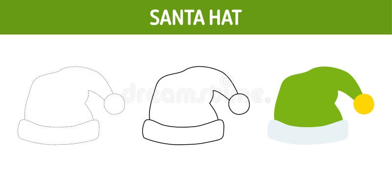 Santa Hat Tracing and Coloring Worksheet for Kids Stock Vector ...