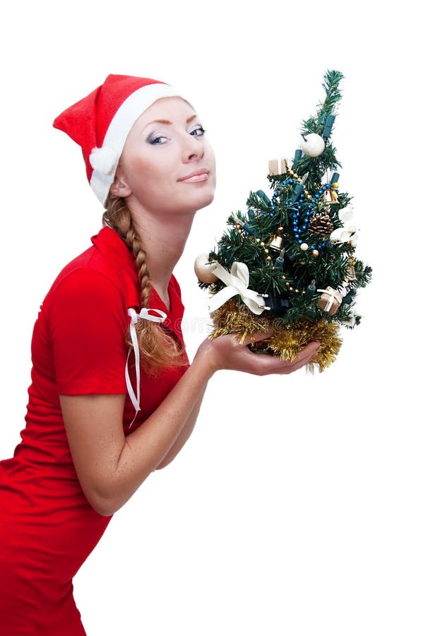 Santa Helper with Christmas Tree Stock Image - Image of pretty, nice ...