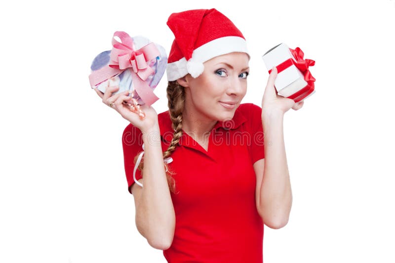 Santa helper with gifts stock image. Image of girl, satisfied - 11000509