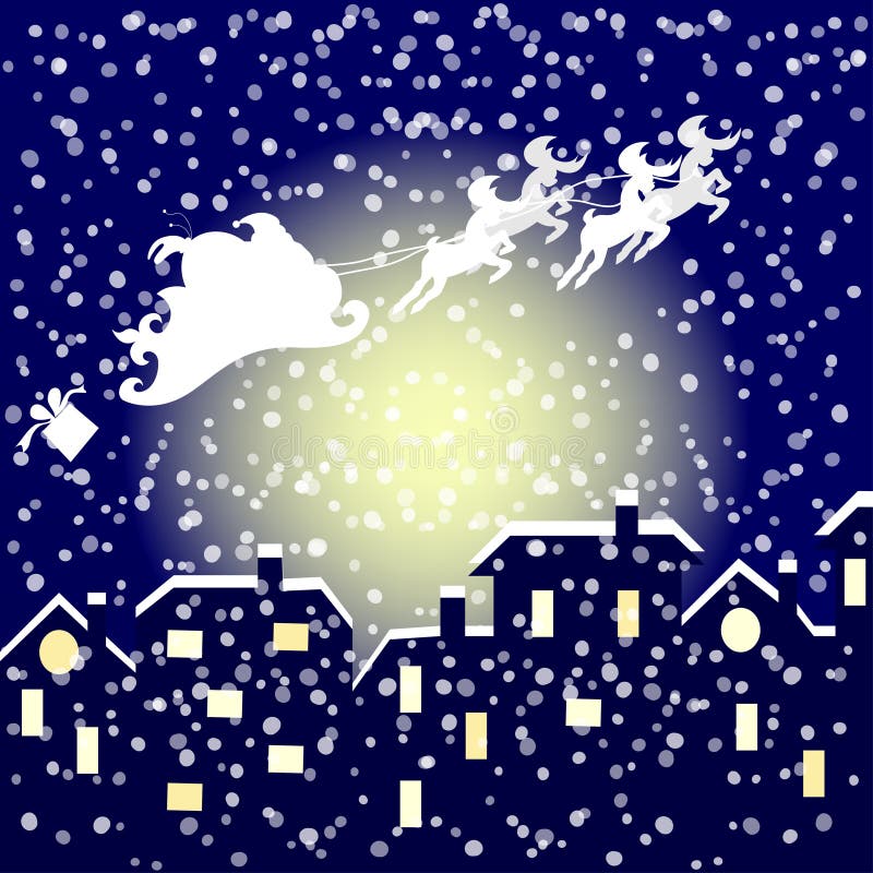 Santa in His Sleigh Flying Over the City Stock Vector - Illustration of ...