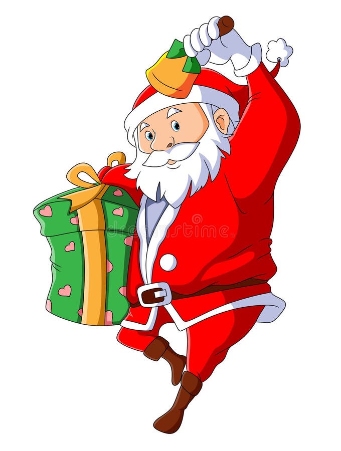 The Santa is Holding a Bell and Big Gift Box Stock Vector ...