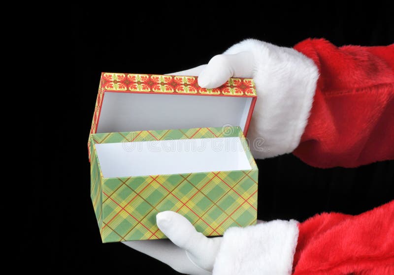 Santa Holding Empty Gift Box in Both Hands Stock Image - Image of ...