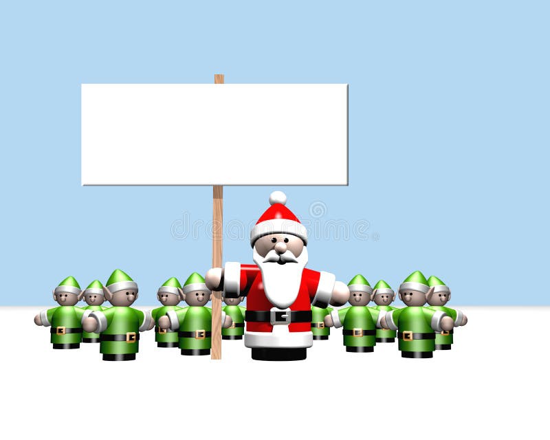 Santa Holding a Sign Surrounded by All His Helpers Stock Illustration ...