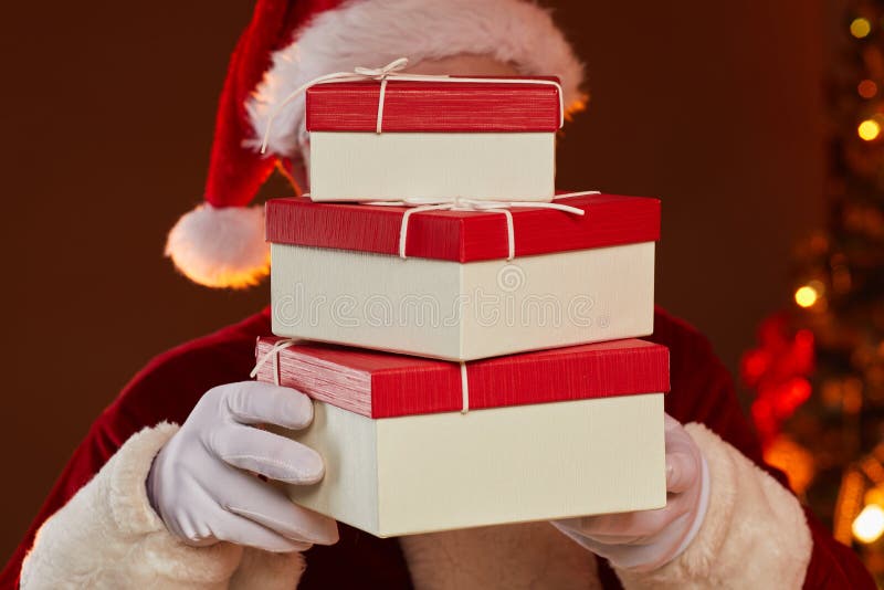 Santa with gift boxes stock image. Image of celebration - 200423321