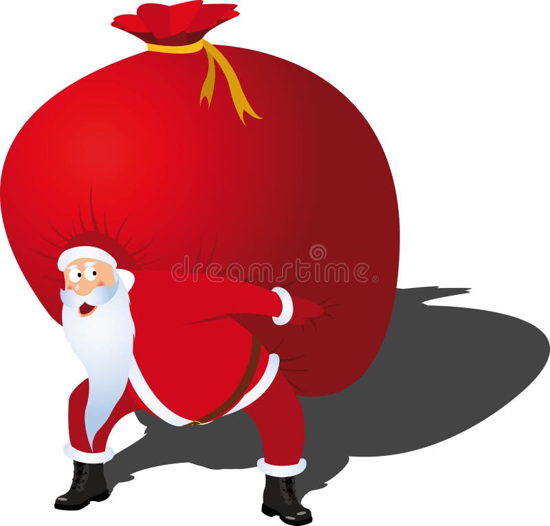 Santa Holds a Bag of Presents Stock Vector - Illustration of heavy ...