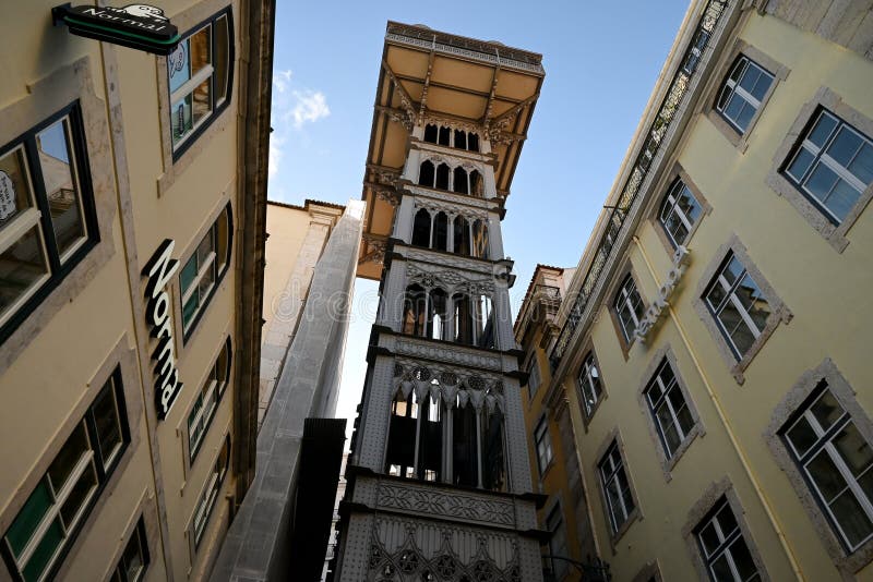 Santa Justa Elevator in Lisbon from a Low Angle Editorial Photography ...