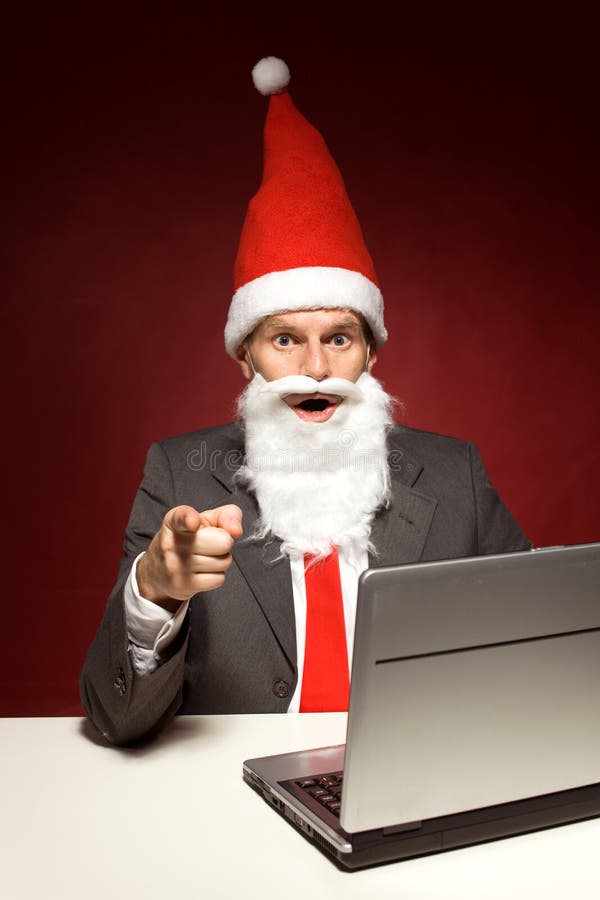 Santa with laptop stock photo. Image of computer, beard - 17894480