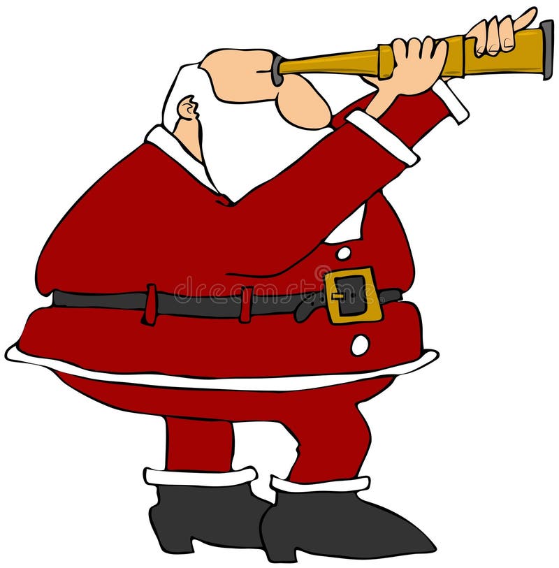 Santa Looking through a Telescope Stock Illustration - Illustration of ...