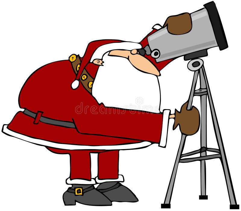 Santa Looking through a Telescope Stock Illustration - Illustration of ...