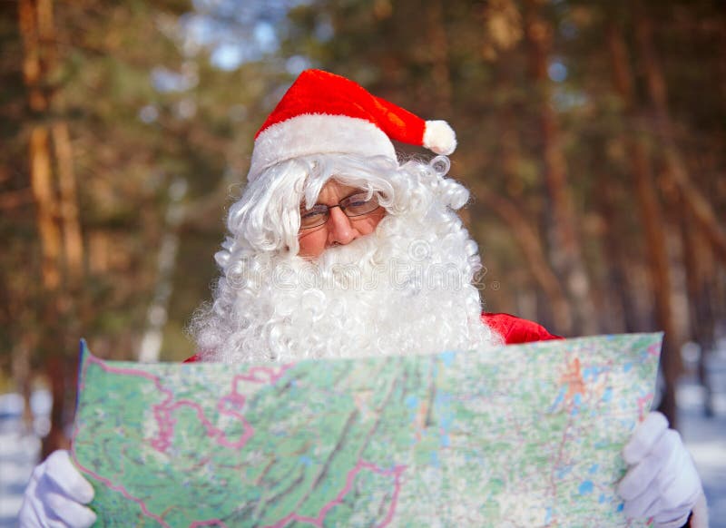 Santa with map stock photo. Image of natural, occasion - 63144758