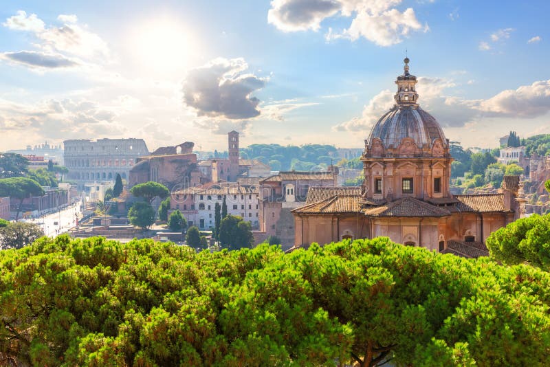 Santa Maria Nova Basilica and View of Rome, Italy Editorial Image ...