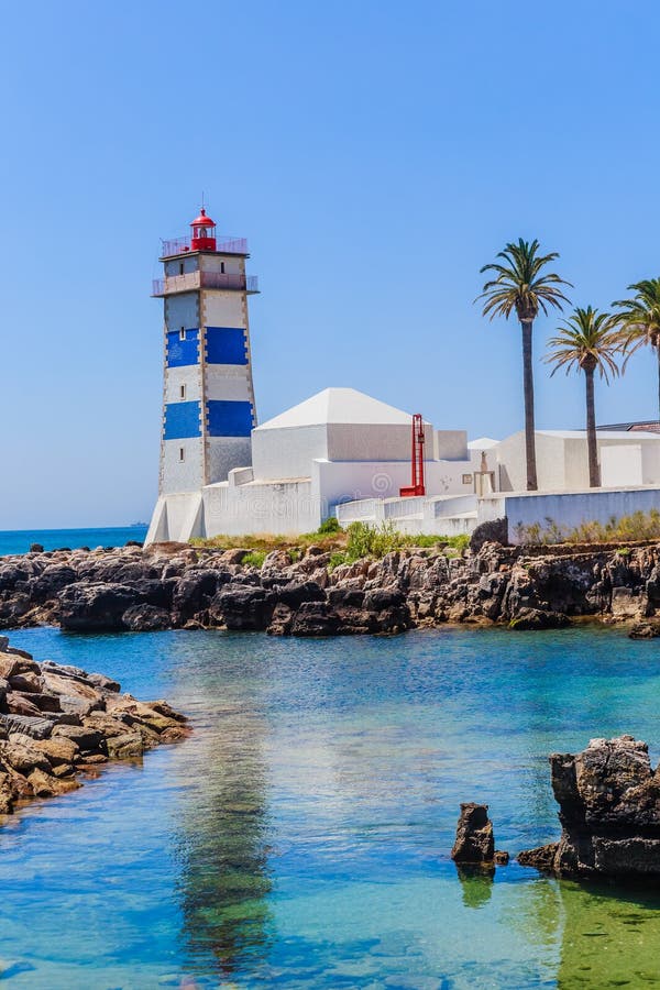Lighthouse in Cascais Seaside, Portugal Stock Photo - Image of atlantic ...