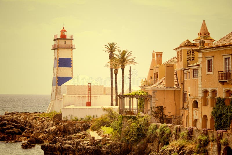 Santa Marta Lighthouse in Cascais Stock Image - Image of exterior ...