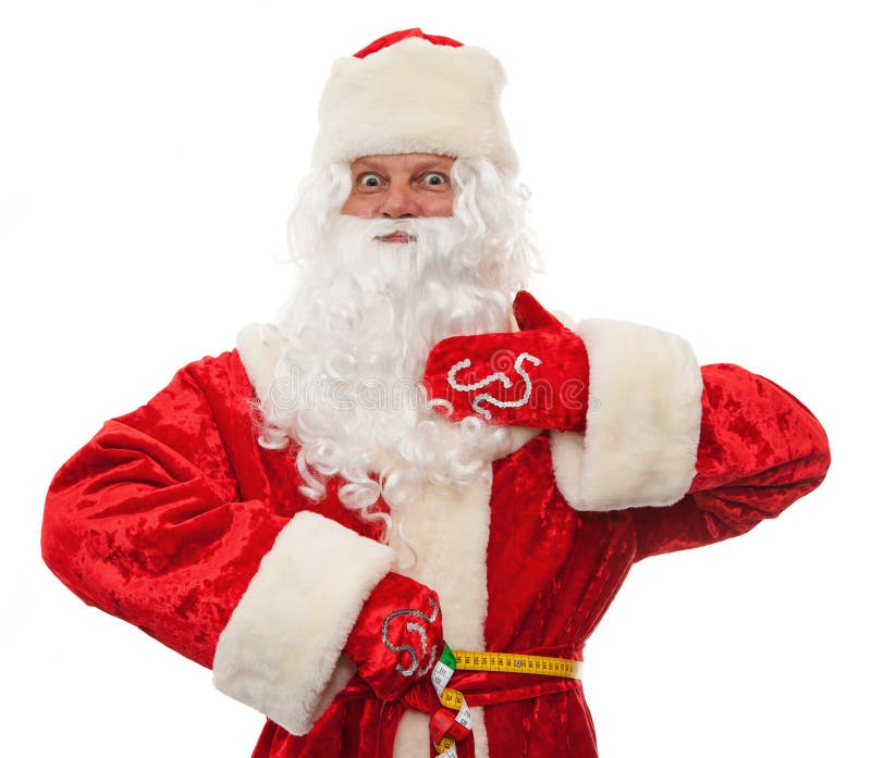 Santa Measures the His Waist Stock Image - Image of looking, person ...