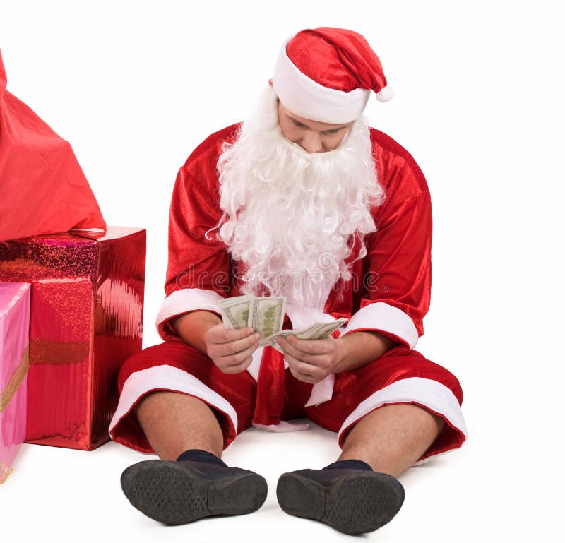Santa with money stock image. Image of serious, sitting - 7476305