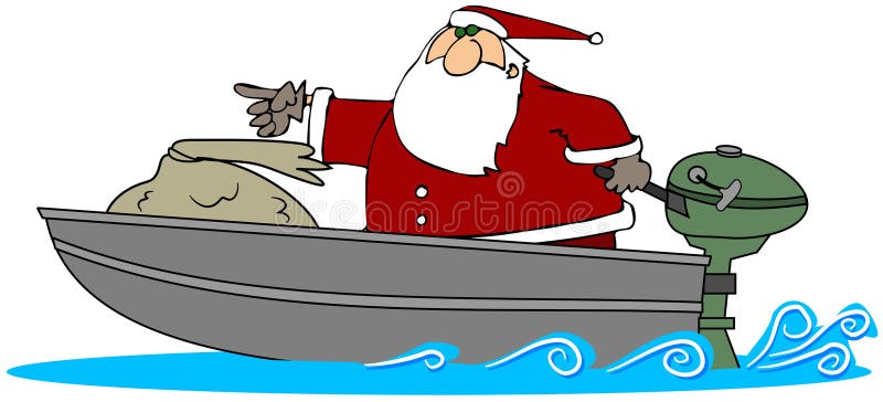 Santa in a Motor Boat stock illustration. Illustration of beard - 7297994