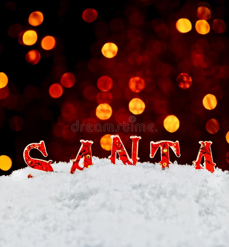 Santa Name in the Snow with Bokeh Background Stock Photo - Image of ...