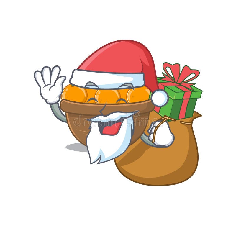 Santa Orange Fruit Basket Cartoon Character Design with Box of Gift ...