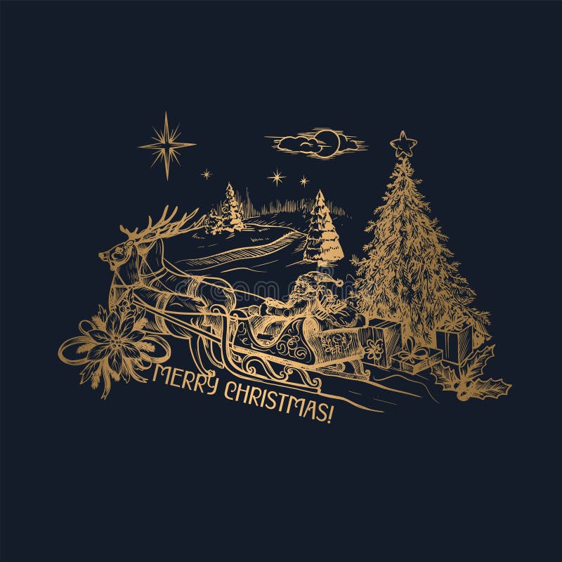 Santa and Other Christmas Elements in Toile Style Isolated. Vector ...